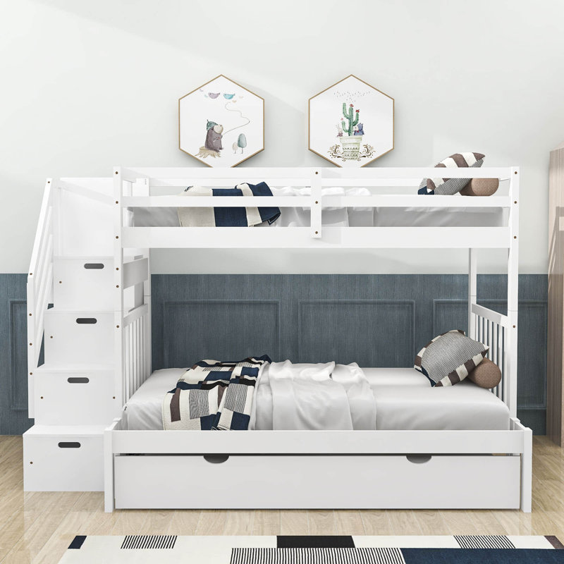 Hazzard twin over full bunk bed with trundle and shelves harriet bee bed frame store